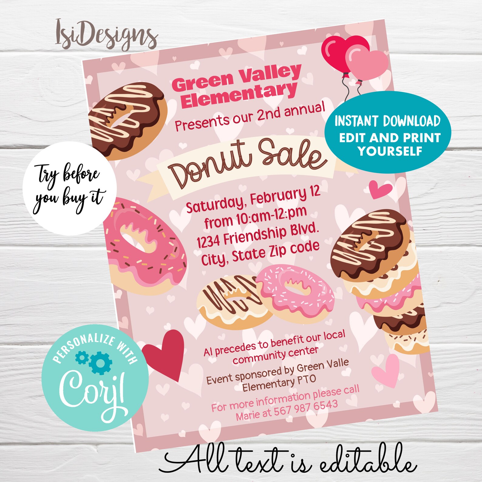 Valentine's Donut Sale Editable Flyer Instant Download - Etsy