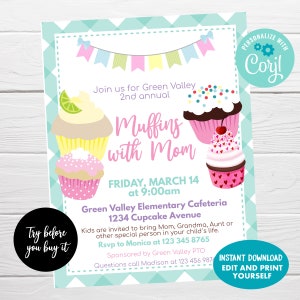 Muffins With Mom Editable Flyer, PTO/PTA Mother's Day Brunch Event ...