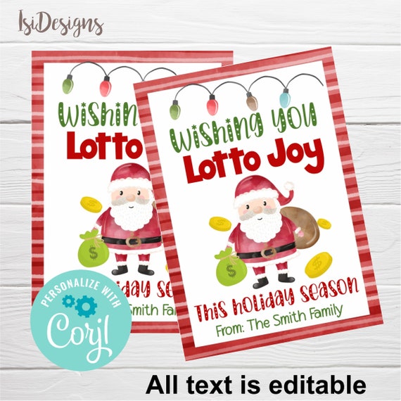 Christmas Lottery Gift Tag, Editable Wishing You a Lotto Joy, Christmas ...