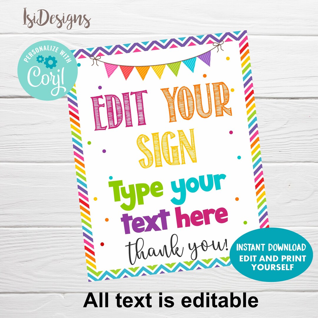 Editable Rainbow Colors Sign, 8x 10 Printable Sign, Instant Download ...