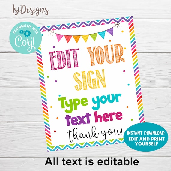 Editable Rainbow Colors Sign, 8x 10 Printable Sign, Instant Download ...