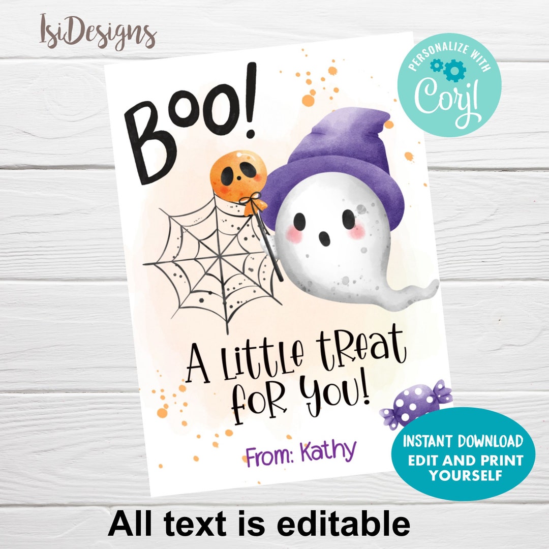 Halloween Treat Tags, Editable Ghost Gift Tags, Instant Download, Boo ...