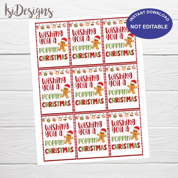 Wishing you a Poppin Christmas Gift Tags, Instant Download, Holiday ...