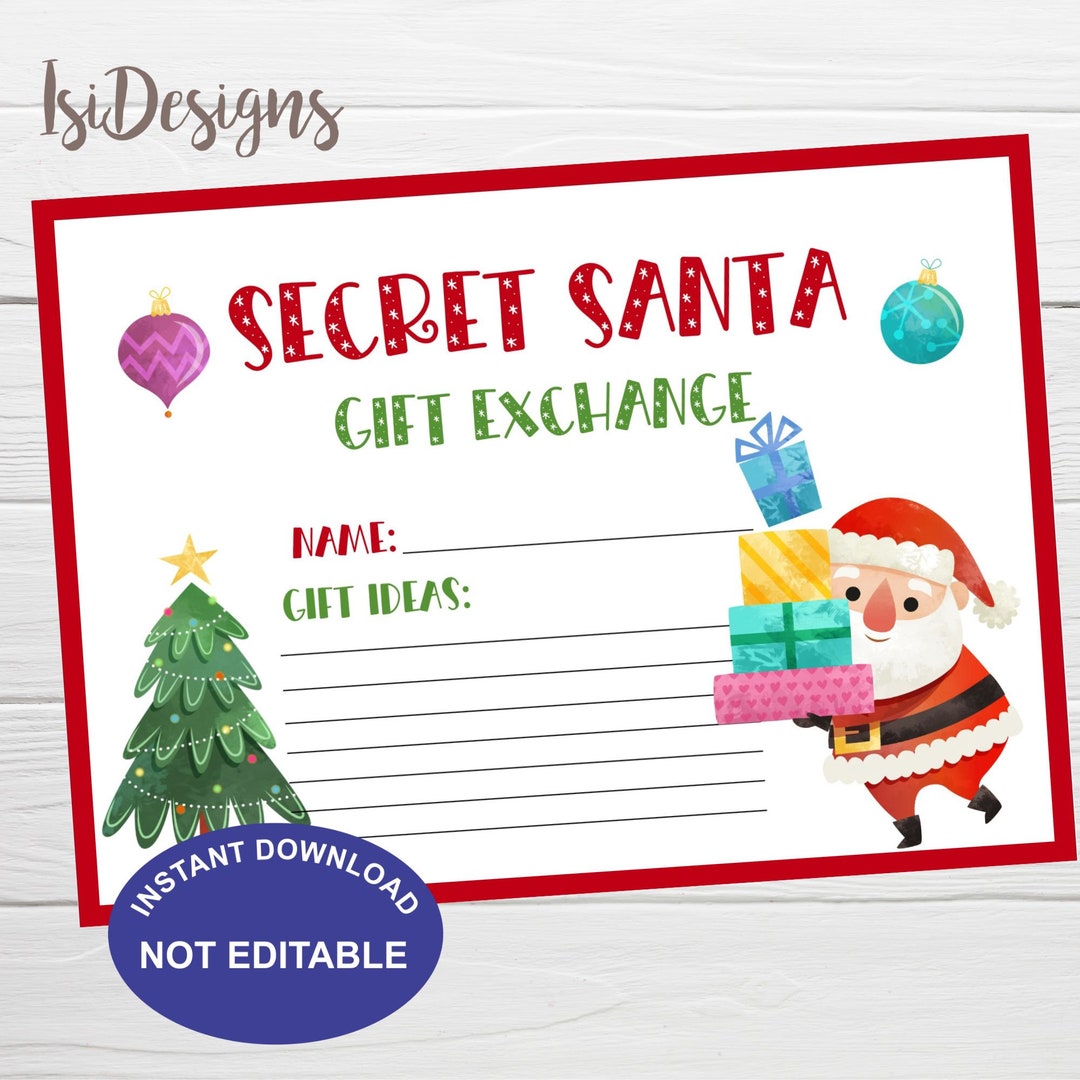 Secret Santa Gift Exchange Printable Cards, Christmas Gift Wish List ...