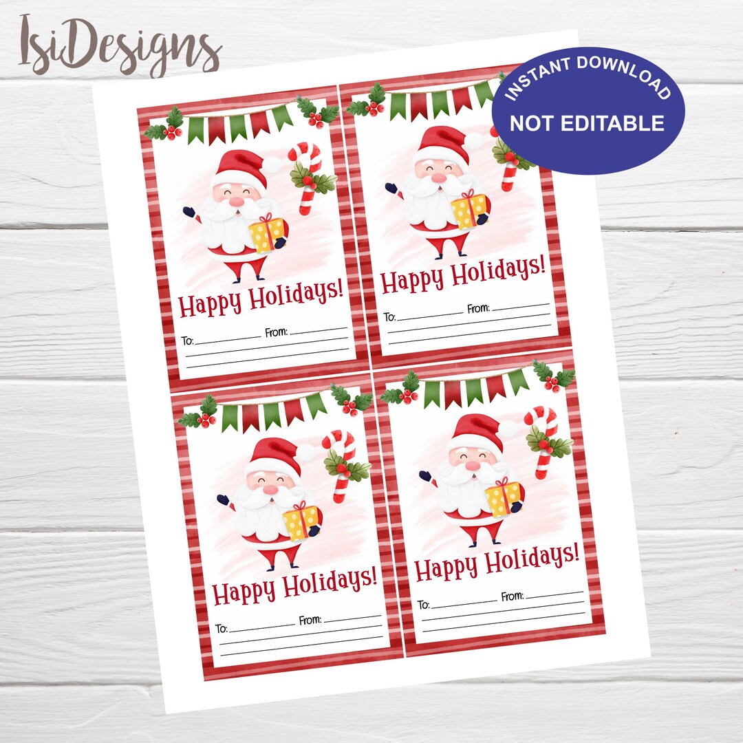 Christmas Candy Cane Gram, Printable Holiday Tags, Santa Favor Tags ...