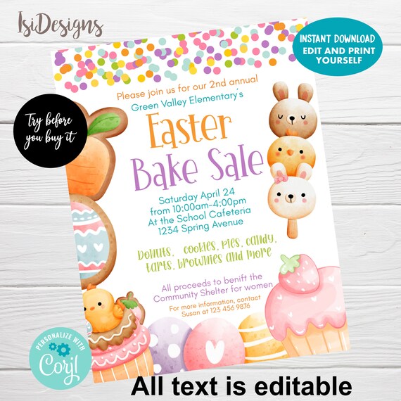 Easter Bake Sale Flyer, Editable Easter Festival, Easter Bakery ...
