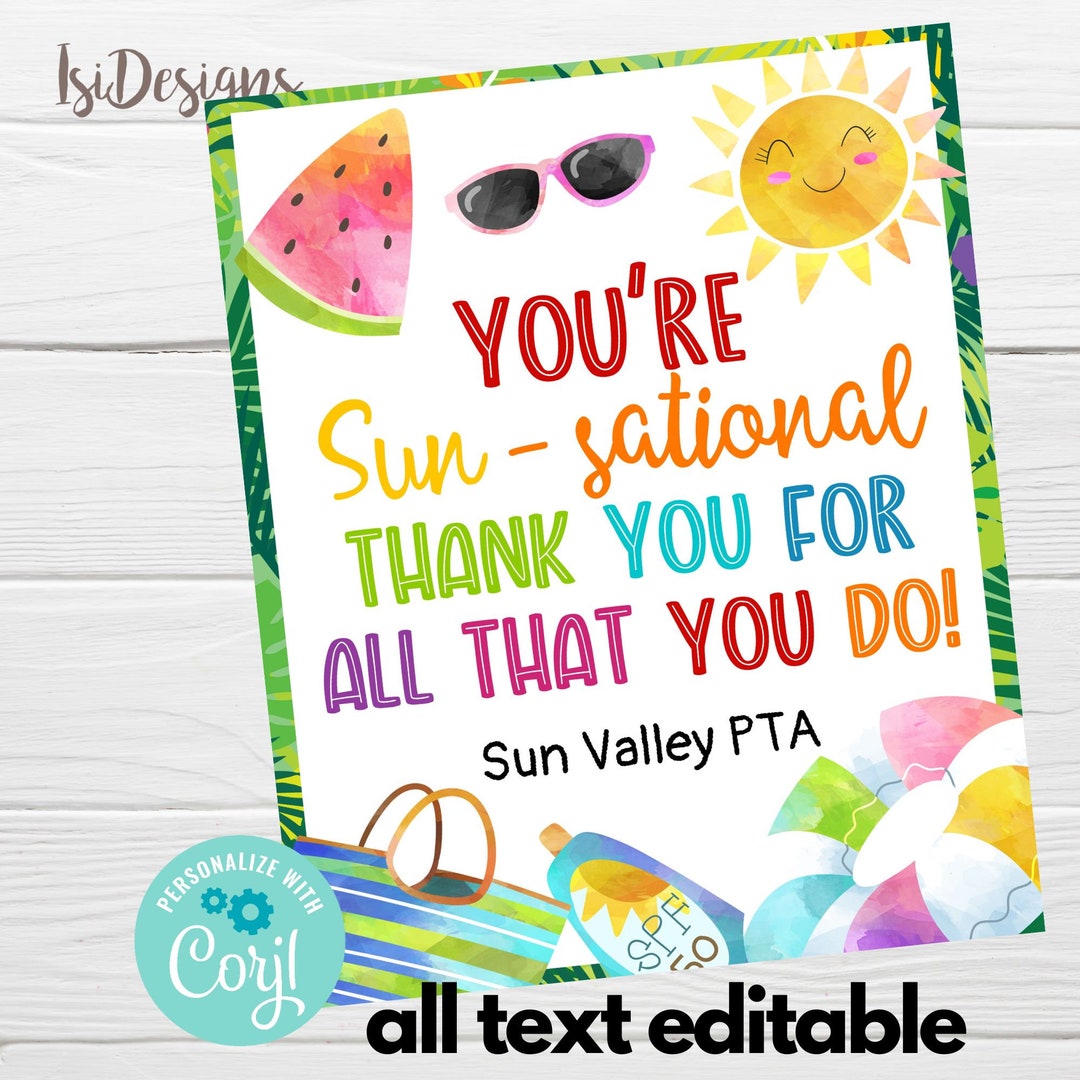 Appreciation Sign, You're Sun-sational, Teacher Staff Employee Nurse ...