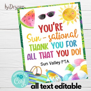 Appreciation Sign, You're Sun-sational, Teacher Staff Employee Nurse ...