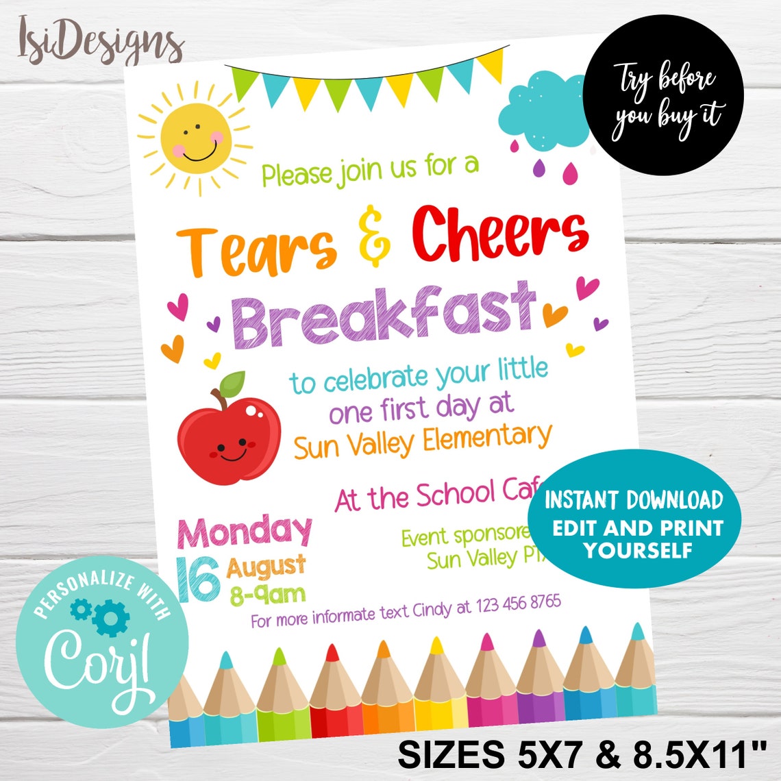 Tears and Cheers Breakfast Invitation Editable PTO First Day | Etsy