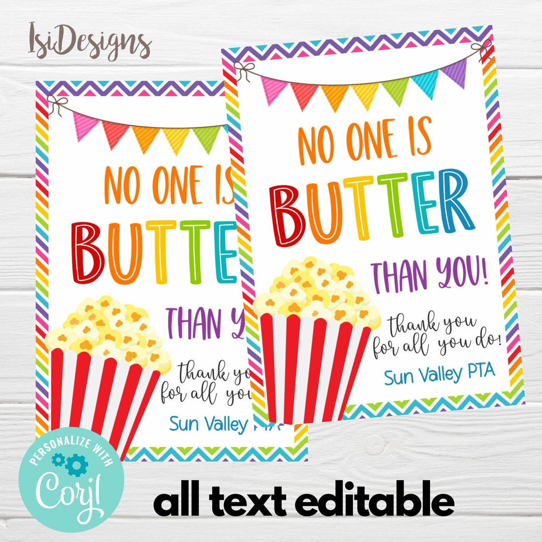 No One is Butter Than You Popcorn Gift Tag, Editable Thank You Gift ...