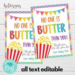 No One is Butter Than You Popcorn Gift Tag, Editable Thank You Gift ...