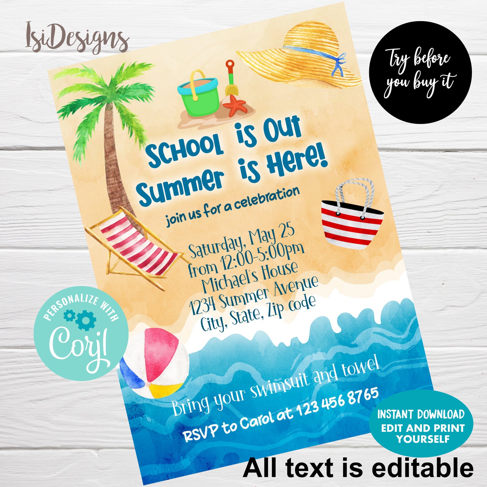 End of School Party Editable Invitation Instant Download | Etsy