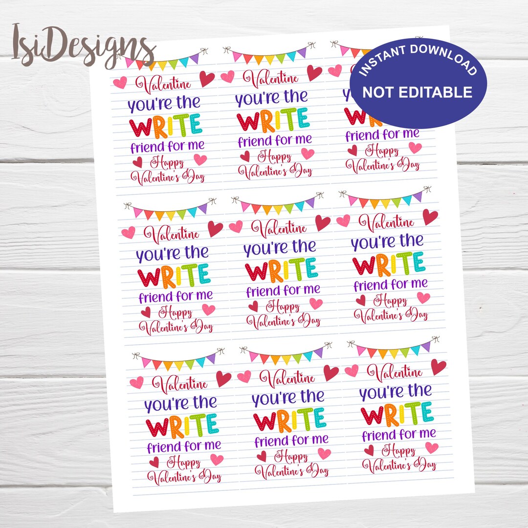 Write Friend for Me Valentine's Day Tag, Instant Download, Pencil ...