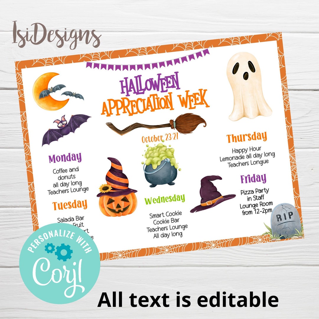 Halloween Appreciation Week Editable Flyer, Halloween Schedule Events ...