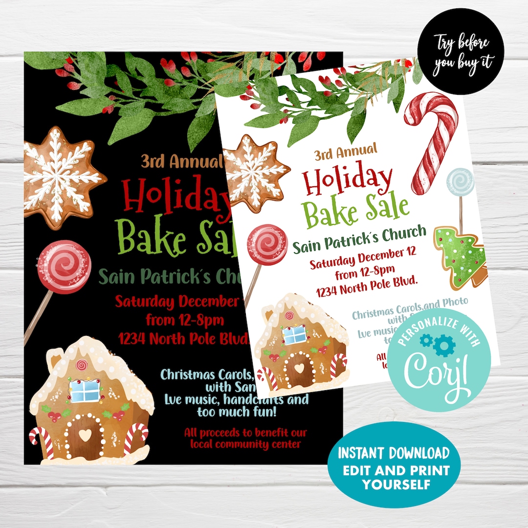 Edible Bake Sale Flyer, Instant Download, Holiday Bake Sale PTA PTO ...
