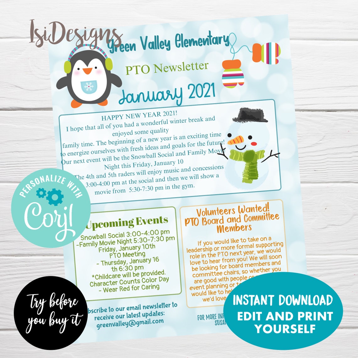 Editable PTO January Newsletter PTO PTA Winter Flyer Instant - Etsy