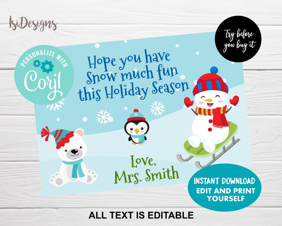 Holiday Teacher Editable Postcard to Students, Snow Much Fun Letter for ...