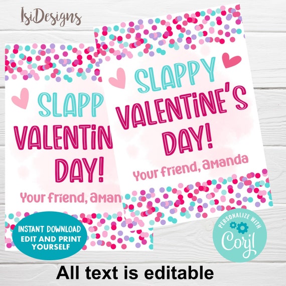 Valentine's Day Printable Slap Bracelet Gift Tag, Slappy Valentine's ...