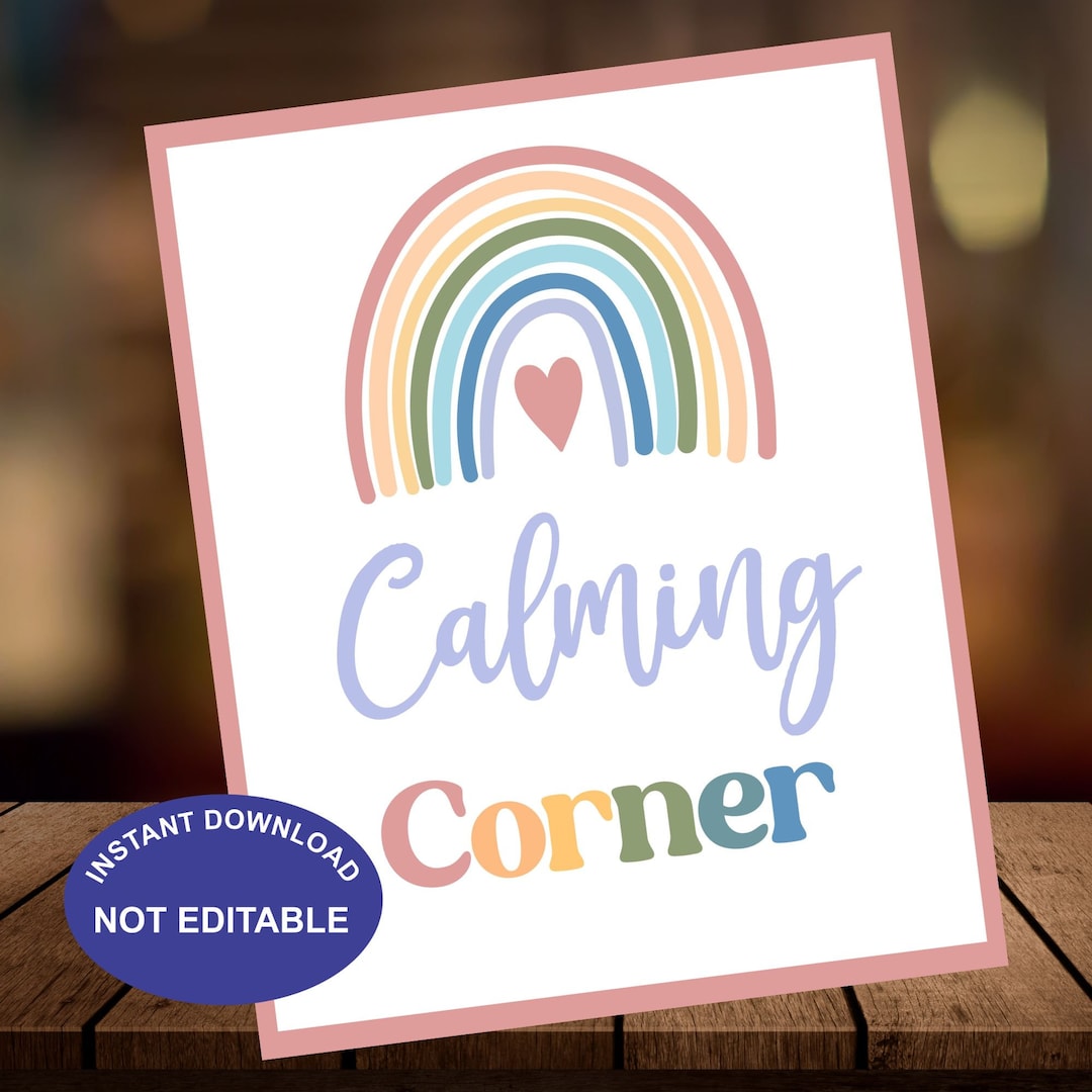 Calming Corner Classroom Boho Rainbow Sign, Calm Down Wall Decor, Calm ...