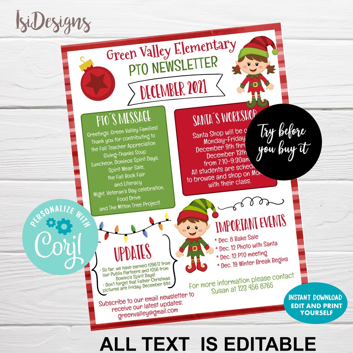 December PTO Editable Newsletter Christmas Upcoming Events - Etsy
