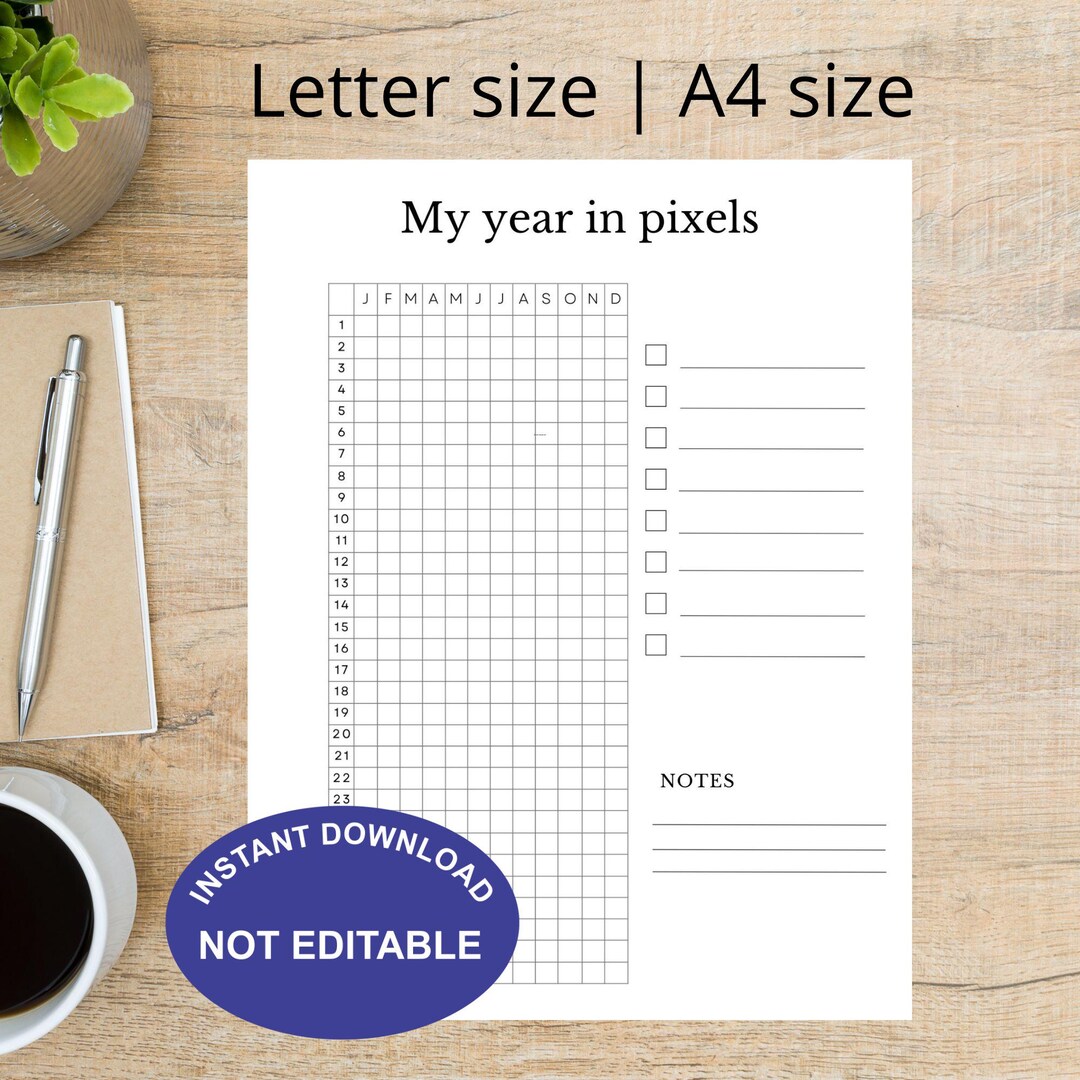 Year in Pixels Printable | Mood Tracker, Journal Planner Page, Daily ...