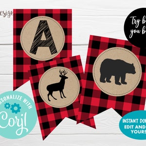 Editable Rustic Banner Red Plaid Lumberjack Bunting Banner - Etsy