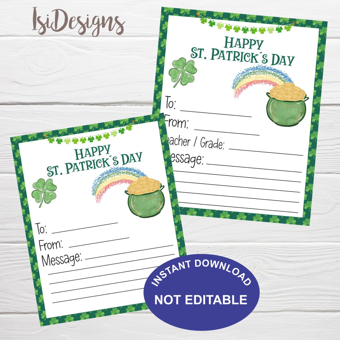 St Patrick's Day Grams Cards, Candy Grams, Instant Download, PTA, PTO ...