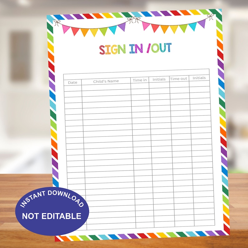 Sign in and Out Sheet, Instant Download, Sign In, Sign Out Log Sheet ...