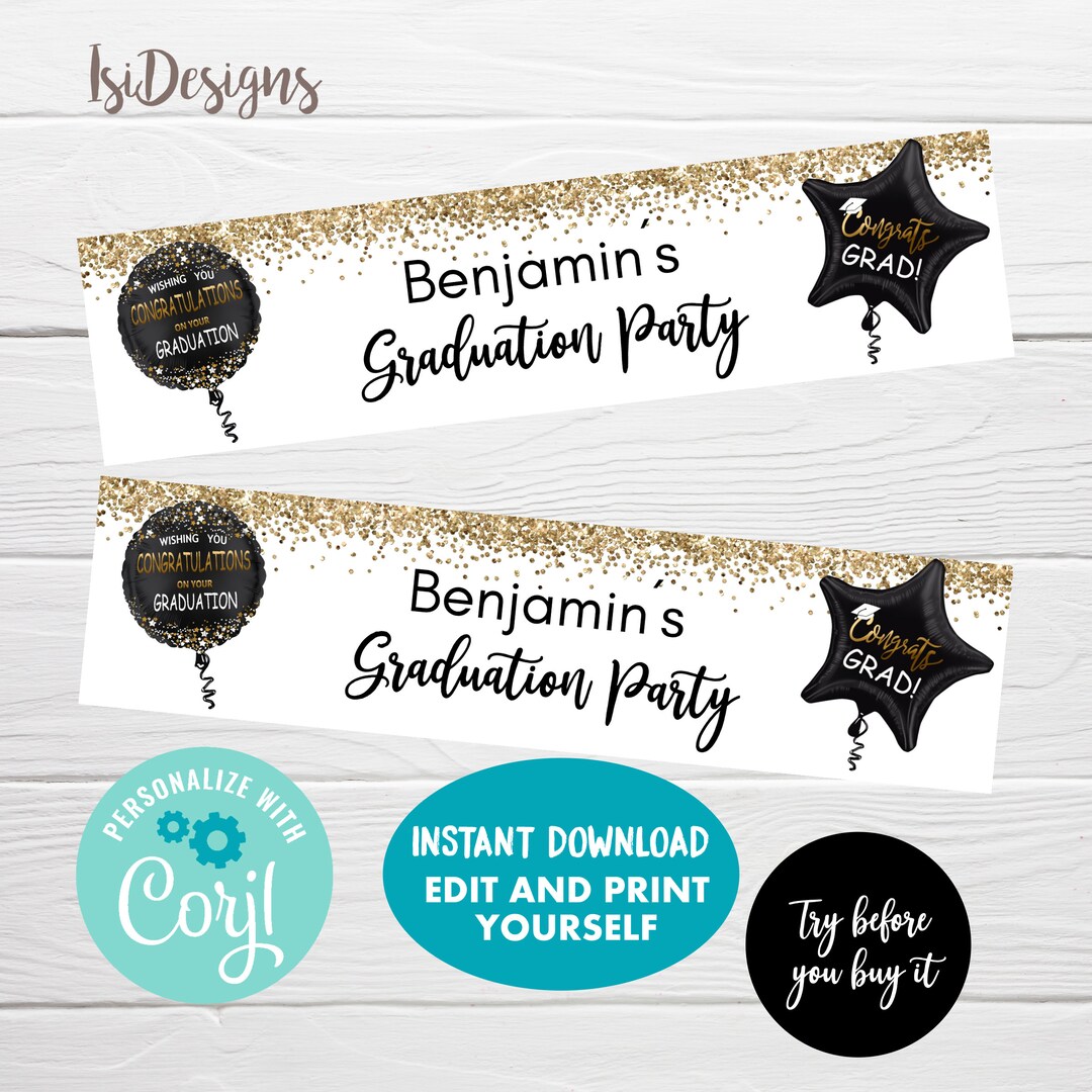 Graduation Water Bottle Label, Instant Download, Editable Graduation ...