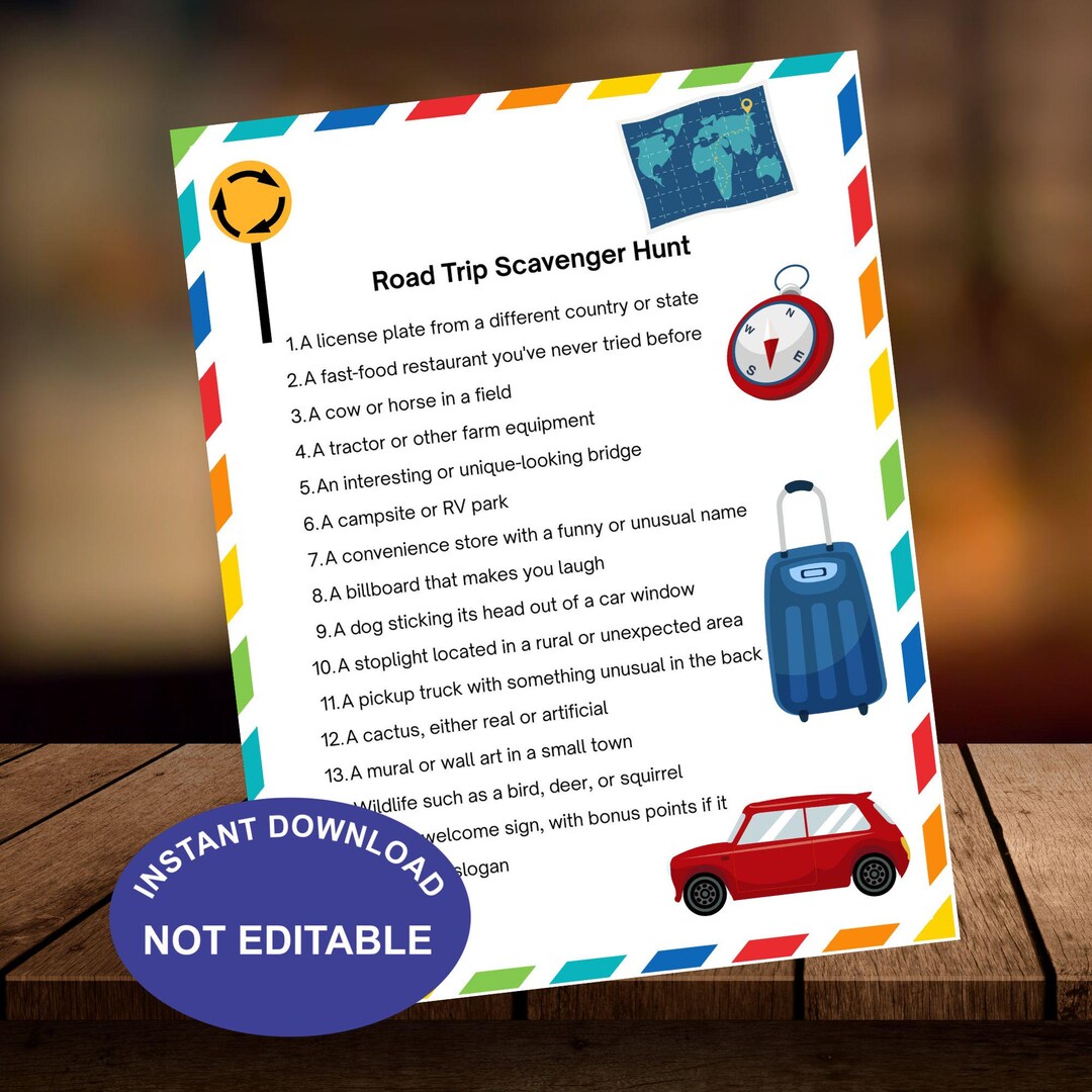 Road Trip Scavenger Hunt Game | Car Ride Printable for Kids & Adults ...