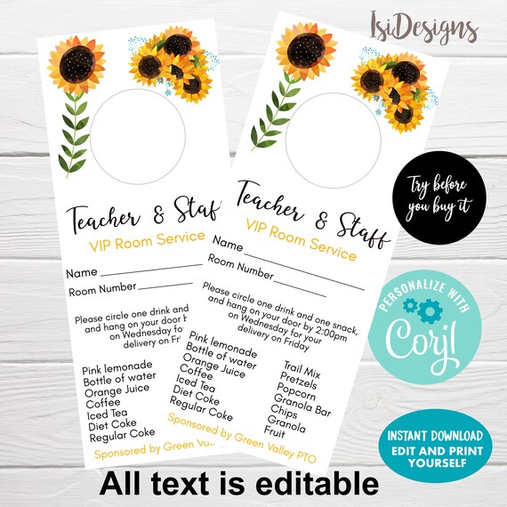 Teacher & Staff VIP Room Service Door Hanger, Instant Download ...