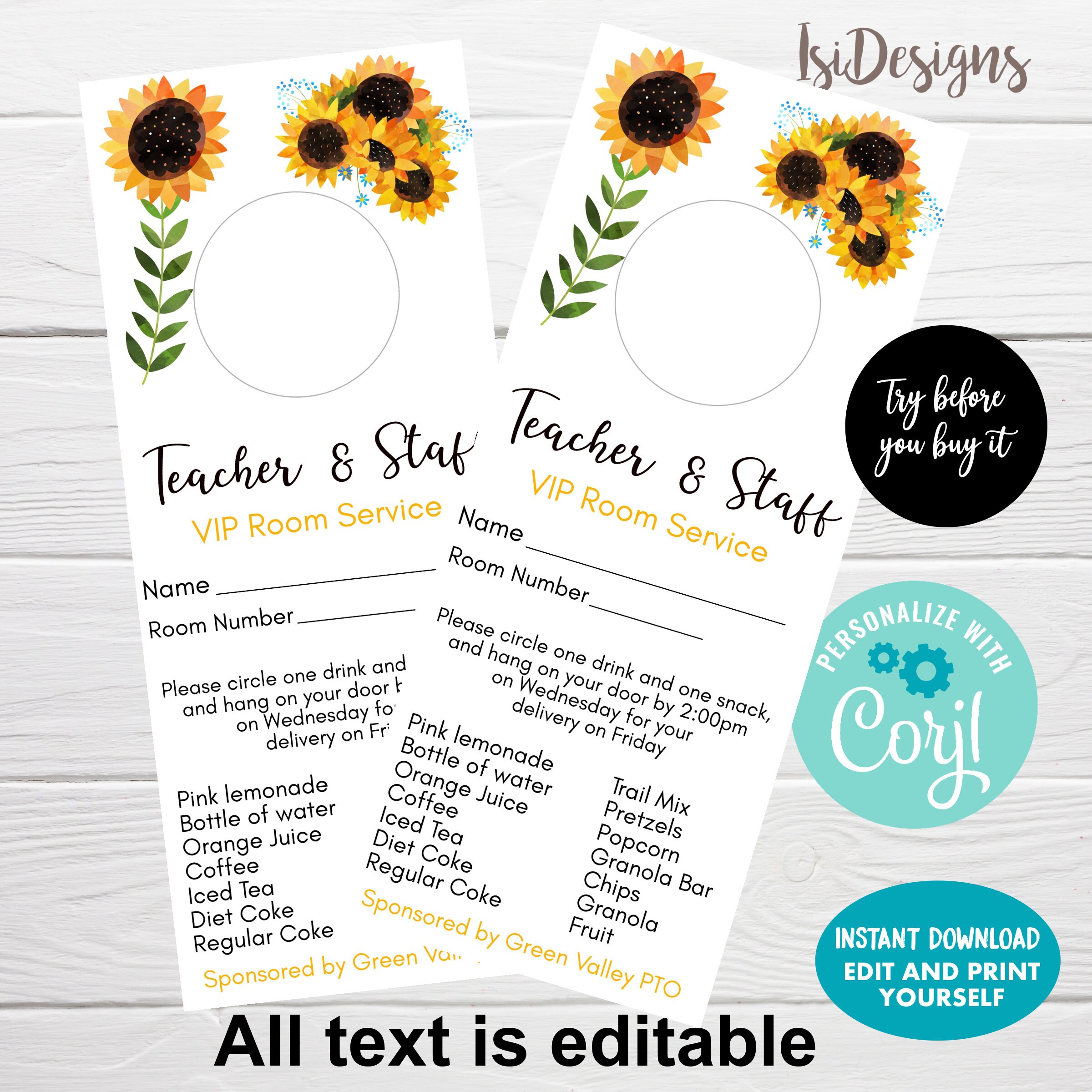 Teacher & Staff VIP Room Service Door Hanger, Instant Download ...