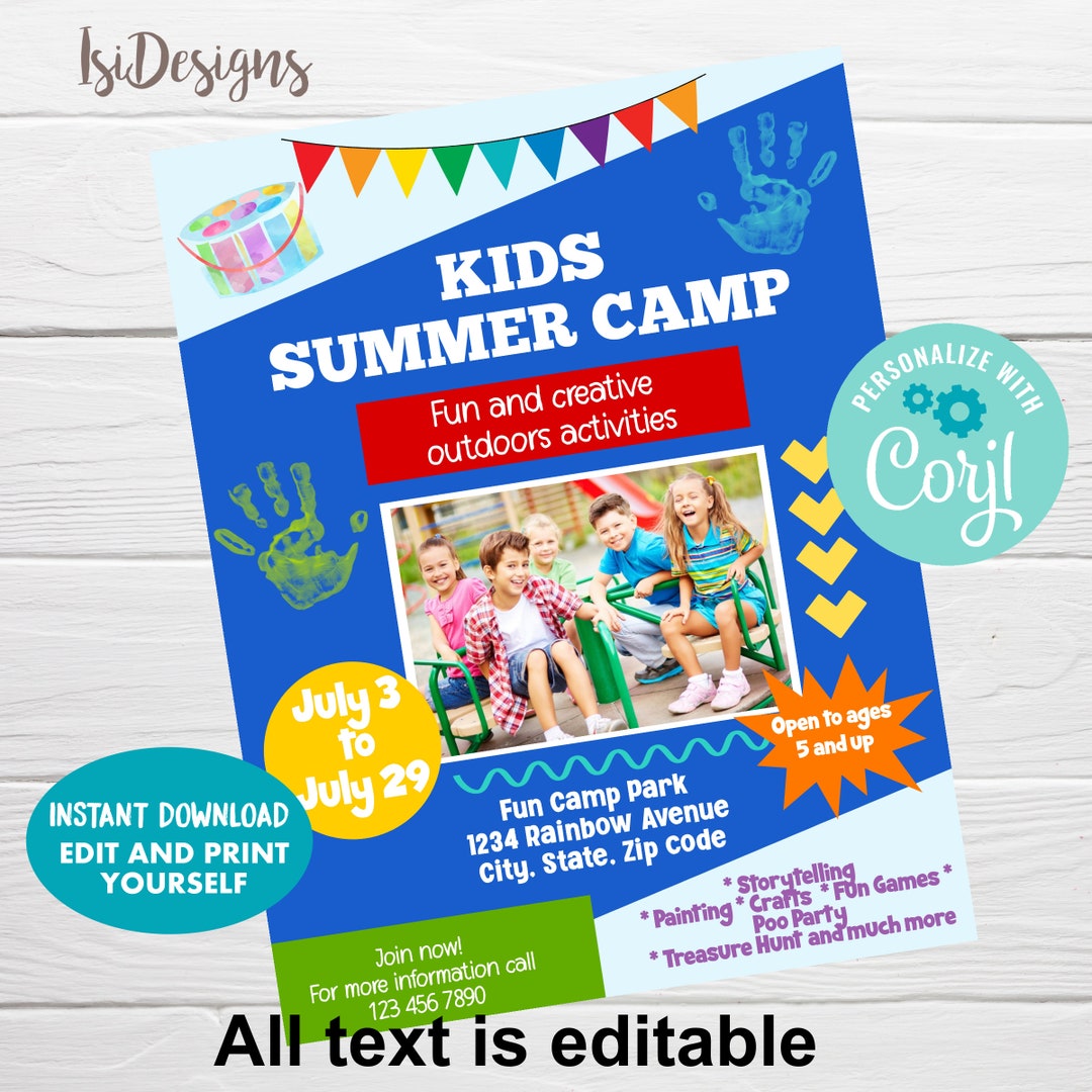 Summer Camp Editable Flyer, Kids Day Camp, Instant Download, Summer ...