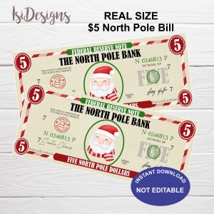 North Pole Printable Money, Instant Download, Santa Bucks, Last Minute ...