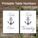 Printable Table Numbers, Nautical Table Numbers, Instant Download ...