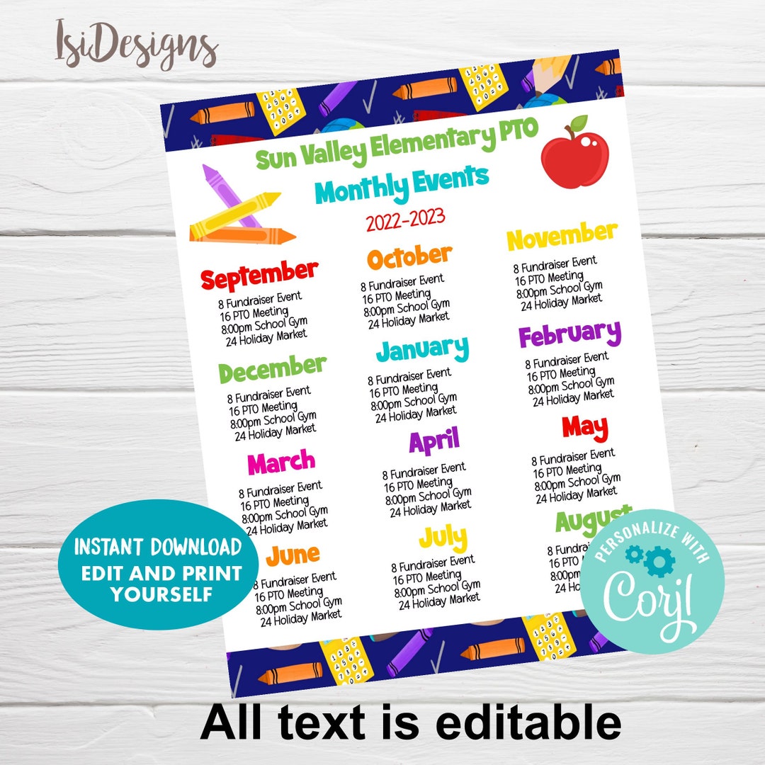 Editable Monthly PTO PTA Fundraiser Event Meeting Agenda, Parent ...