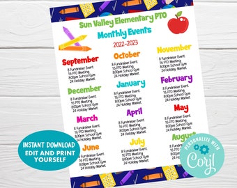 EDITABLE Monthly PTO PTA Flyer Printable Handout, Volunteer Meeting ...