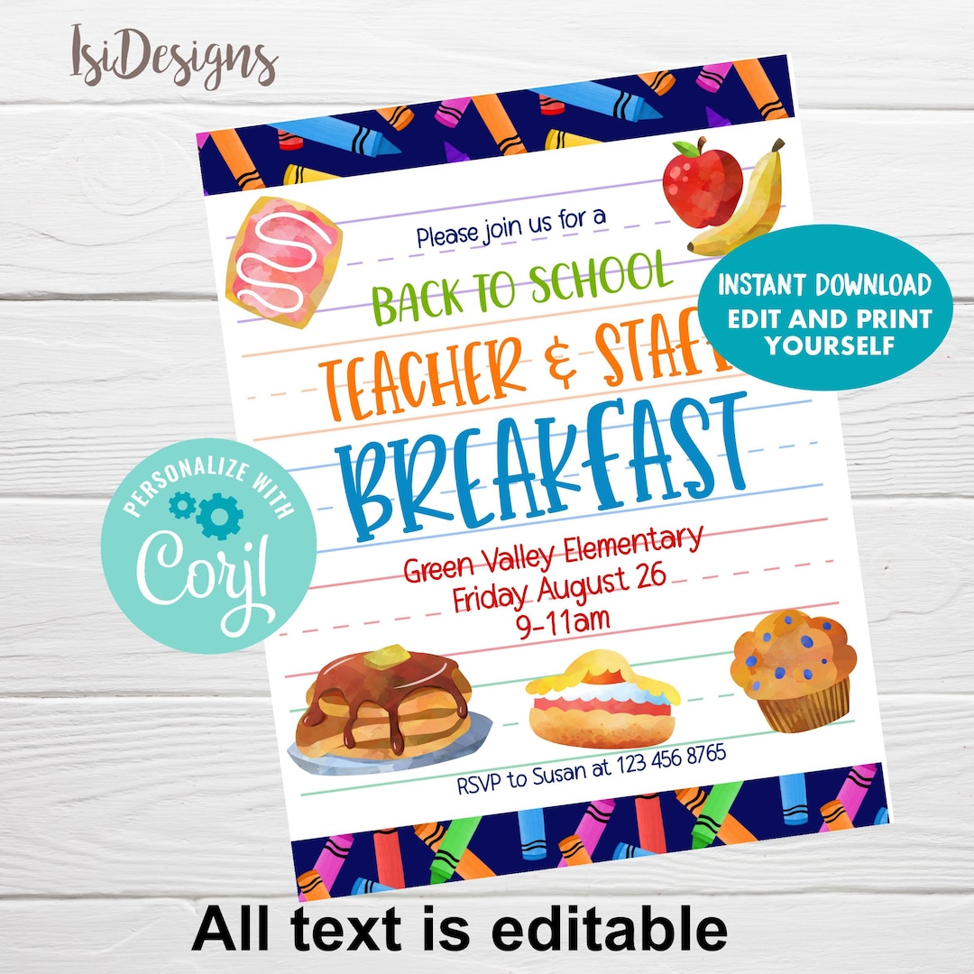 Teacher and Staff Back to School Breakfast, Instant Download, Back to ...