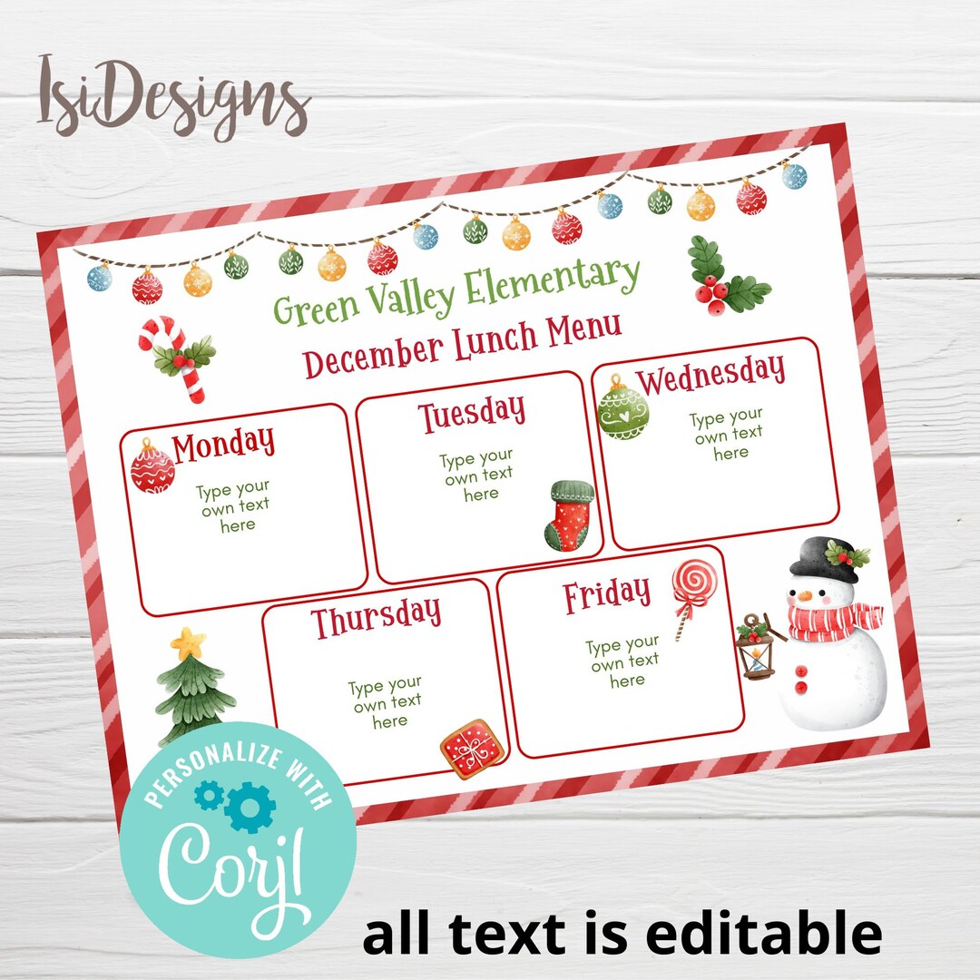 September Weekly School Lunch Meal Planner, Editable Lunch Menu for ...