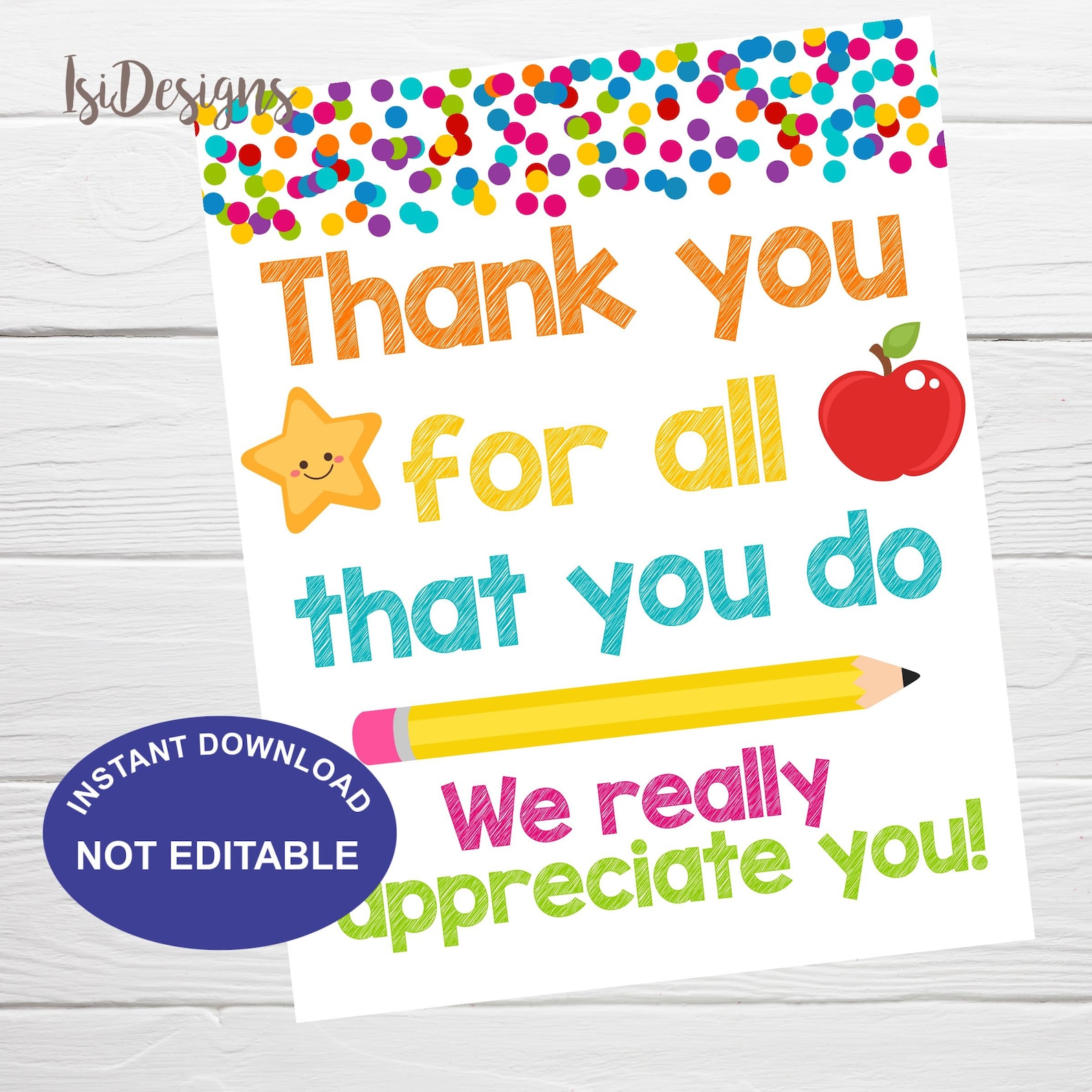 Teacher and Staff Thank You Sign, Thank You for All That You Do ...