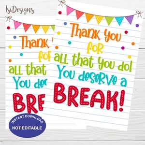 Teacher Appreciation Gift Tag, You Deserve a Break, Candy Gift Tag ...