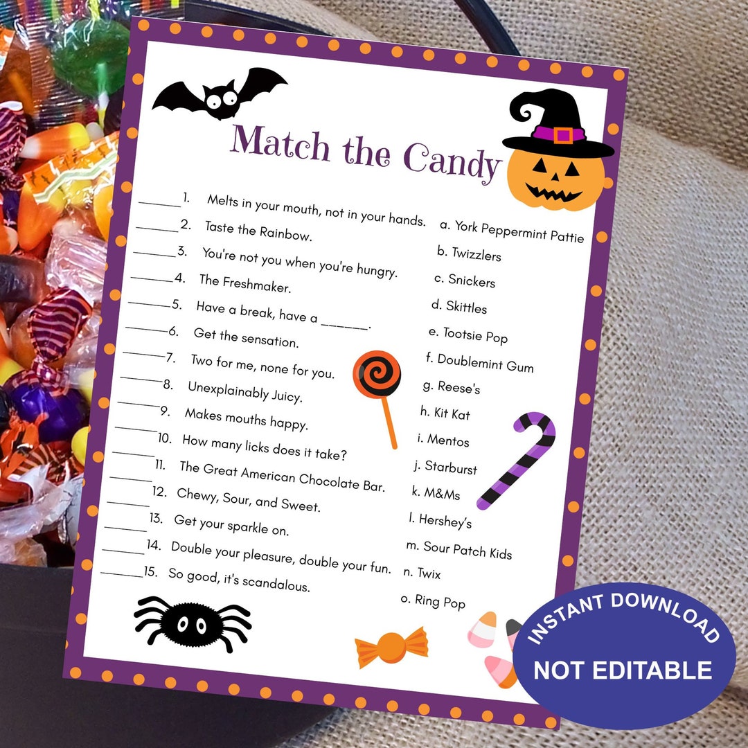 Halloween Candy Match Game, Printable Family Game Night, Spooky ...