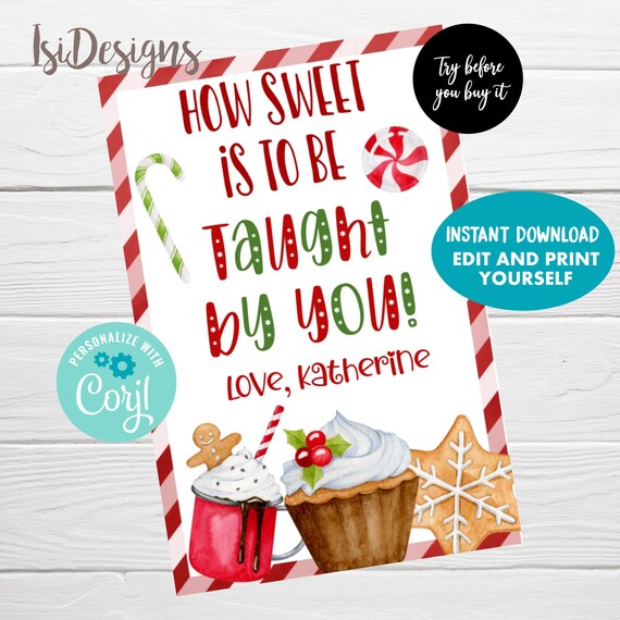 Teacher appreciation christmas gift tags, how sweet is to be taught by ...