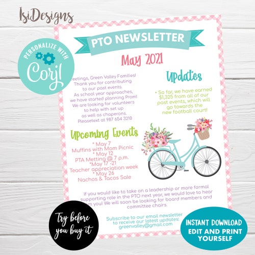 Editable PTO PTA Newsletter Flyer Template School May - Etsy