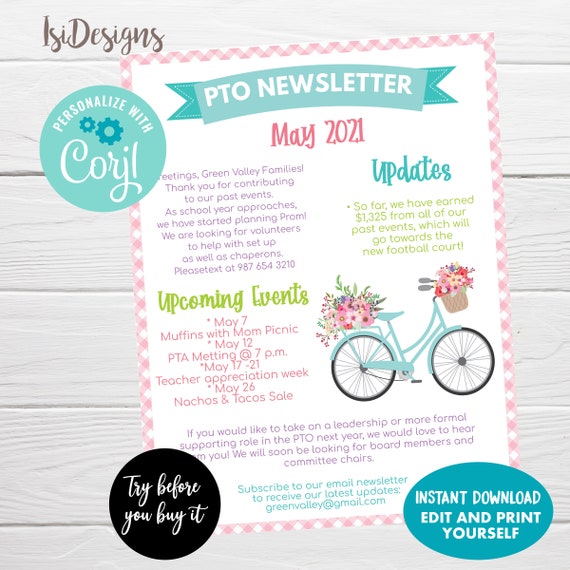 Editable PTO PTA Newsletter Flyer Template, School May Newsletter ...