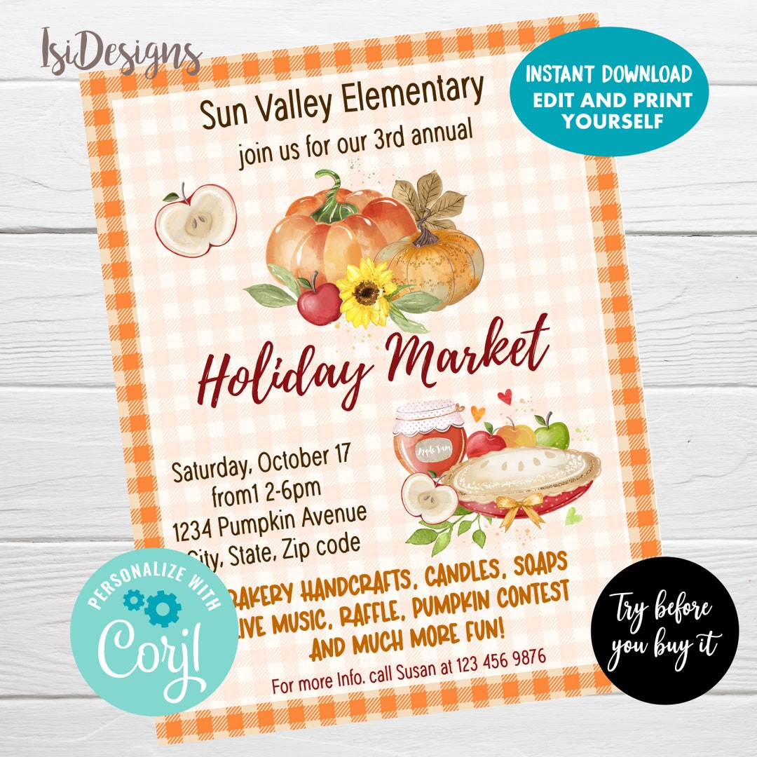 EDITABLE Fall Holiday Market Flyer, Autumn Craft Show Poster, Instant ...