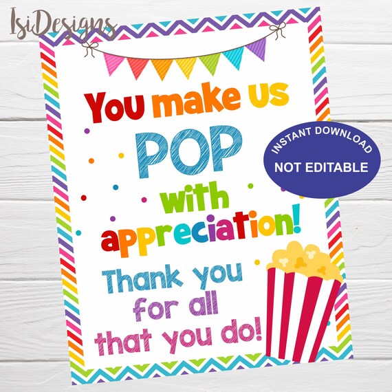 Popcorn Appreciation Sign, Thank You Sign, Teacher & Staff Nurses ...