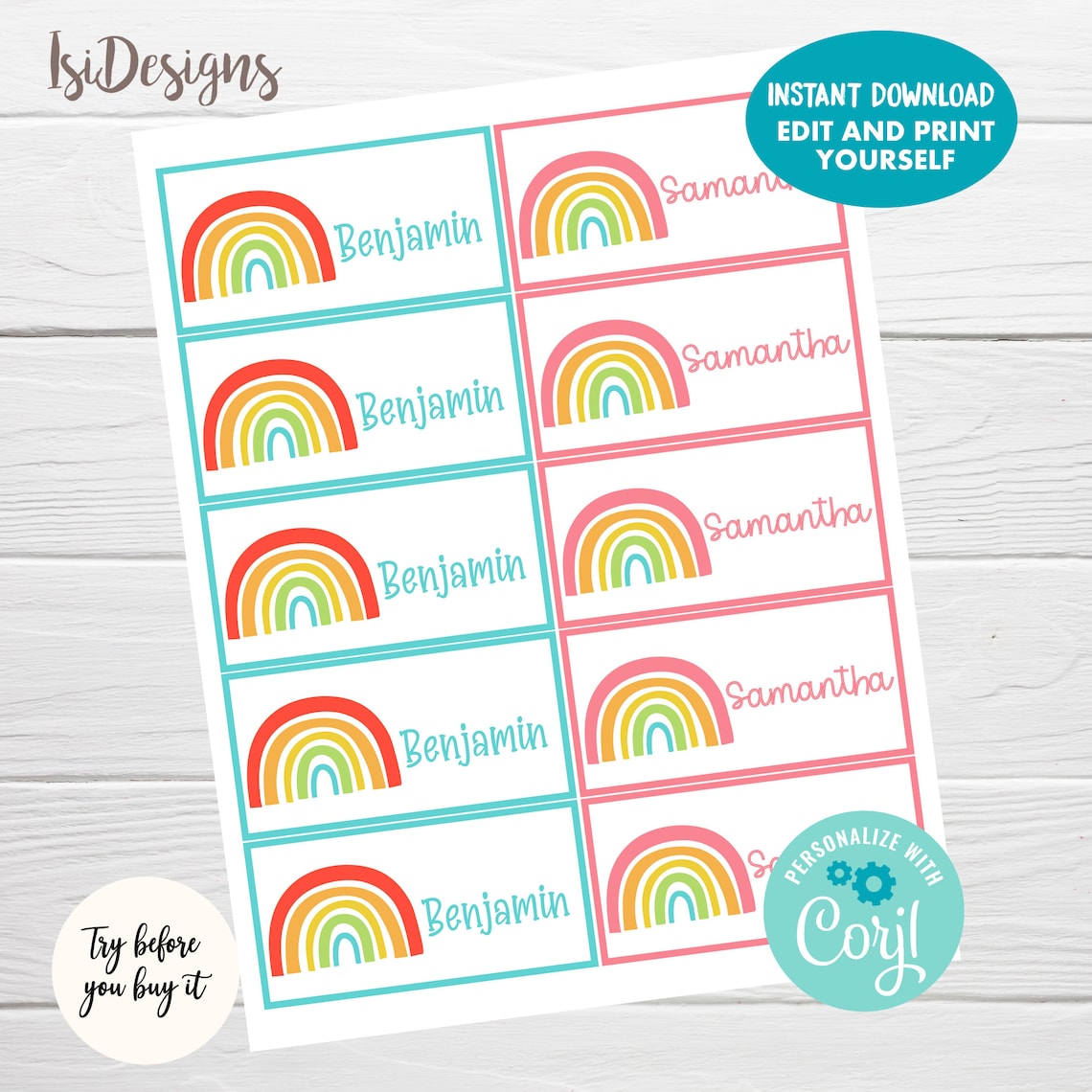 Rainbow Editable Name Labels Instant Download Rainbow Name - Etsy
