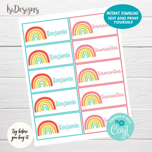 Rainbow Editable Name Labels Instant Download Rainbow Name - Etsy