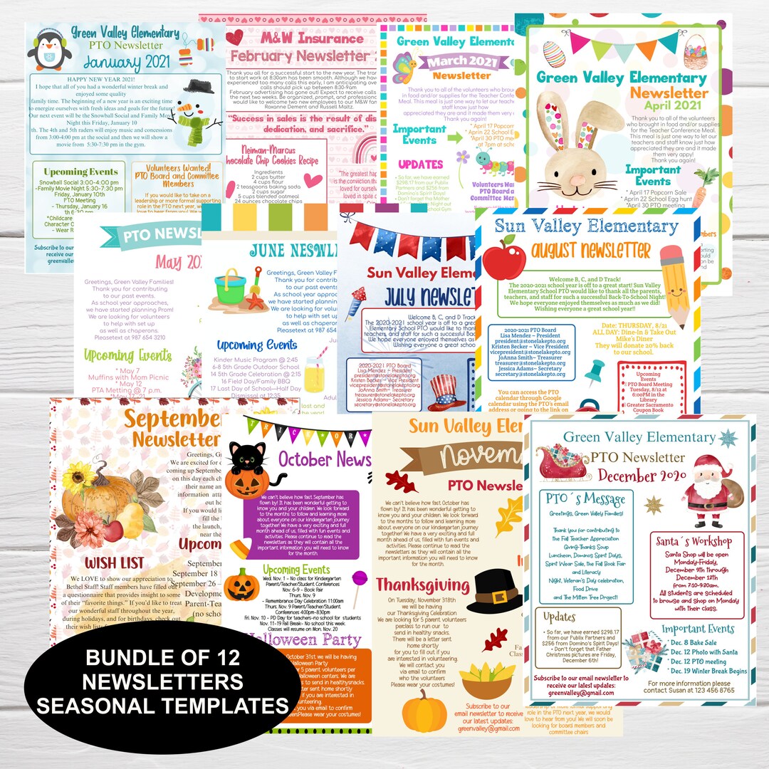 Editable Yearly PTO PTA Newsletter Bundle, School Events Flyer, Instant ...